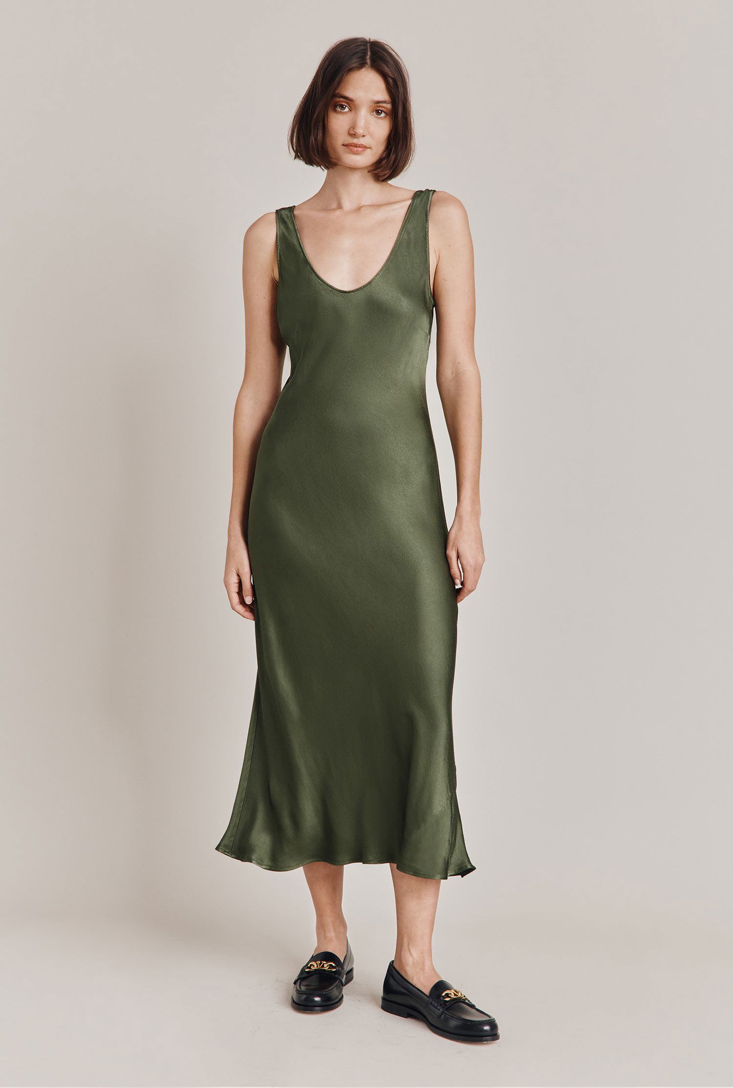 GHOST Palm Satin Slip Midi Dress | endource