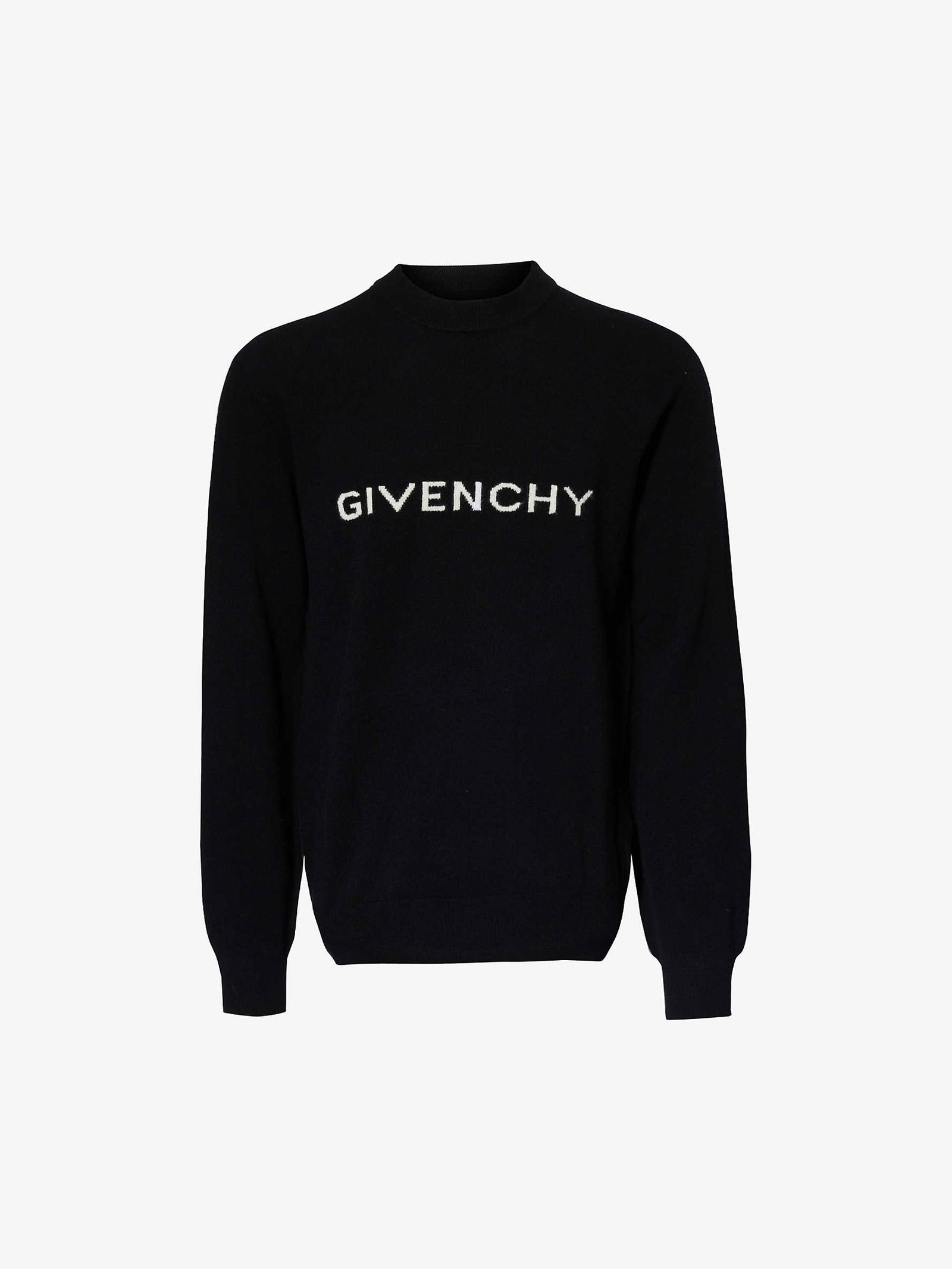 GIVENCHY Brand-Logo Crewneck Wool Jumper in BLACK | endource