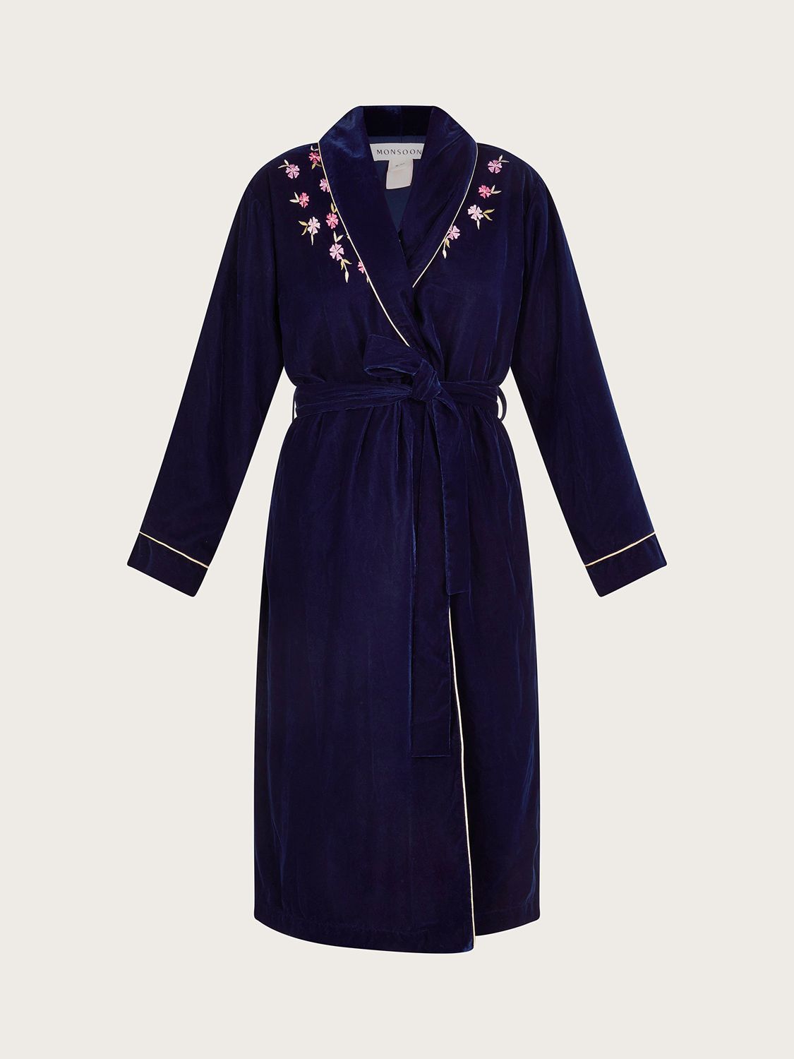 Monsoon Prue Peacock Embroidered Dressing Gown in Navy | Endource