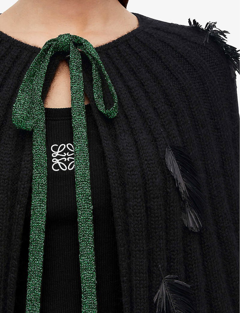 LOEWE Loewe x Howl's Moving Castle - Feather-Trim Cape in BLACK | endource
