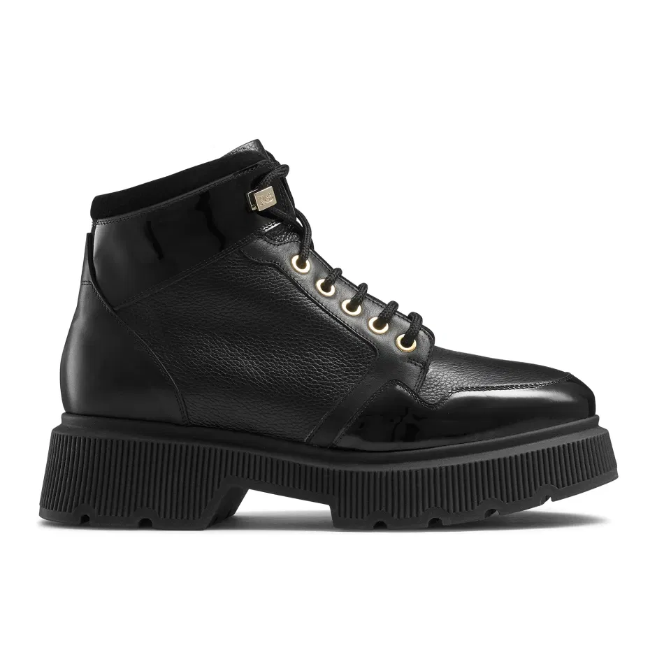 RUSSELL & BROMLEY Ring Up Lace Up Cleated Sole Boot in Grained Leather ...