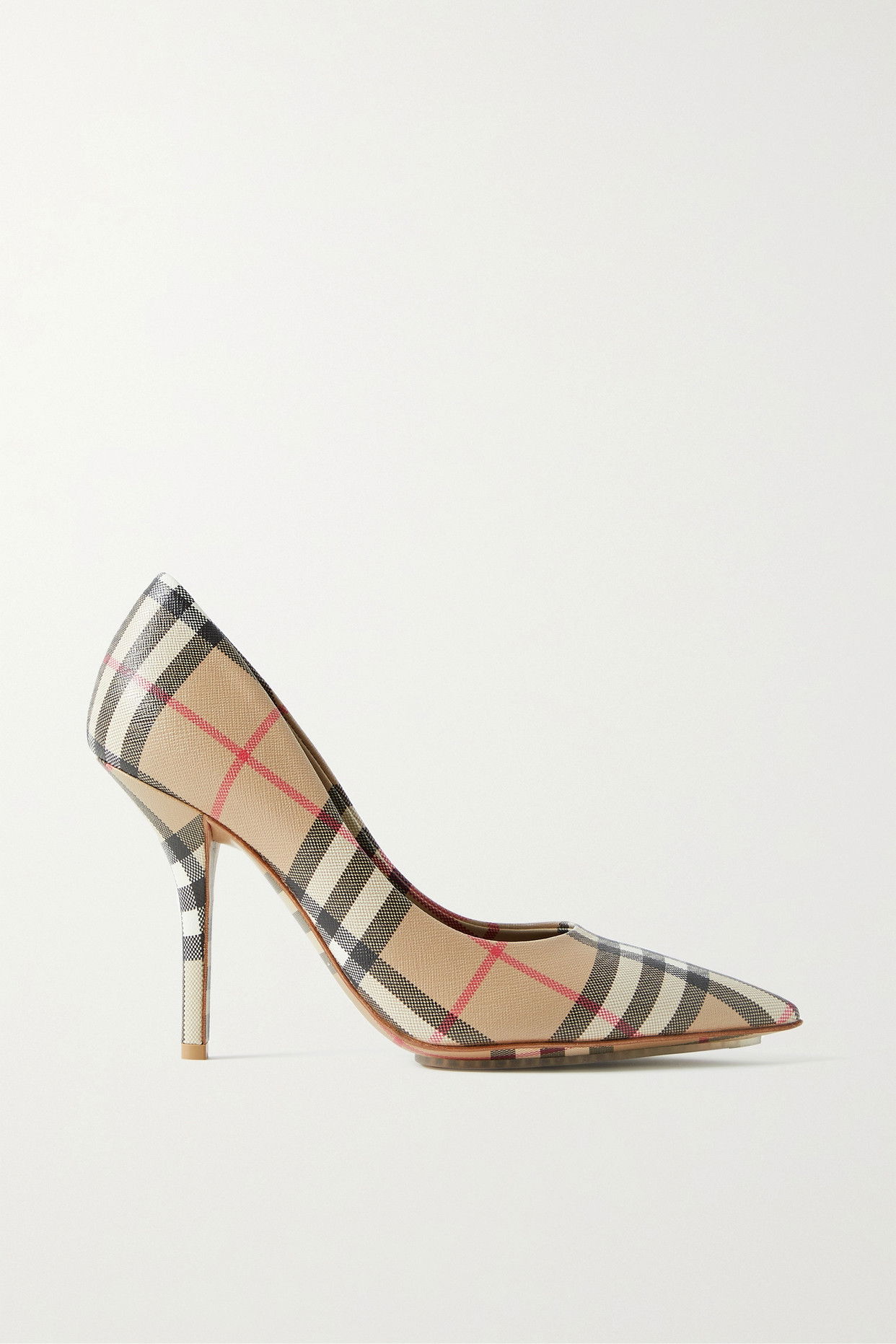 BURBERRY Checked Textured-Leather Pumps in Neutrals | Endource