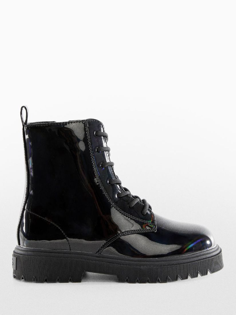 MANGO Irish Lace Up Leather Boots in Black | endource