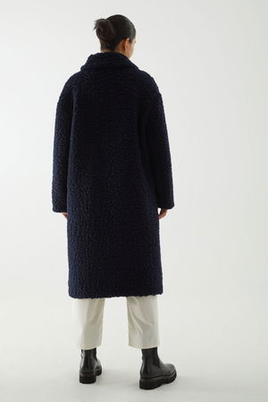 COS Wool Teddy Fleece Coat in navy | endource