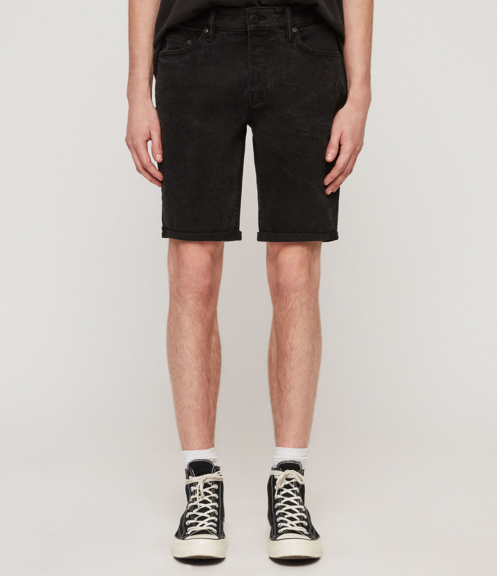 ALLSAINTS Switch Denim Shorts in Washed Black | Endource