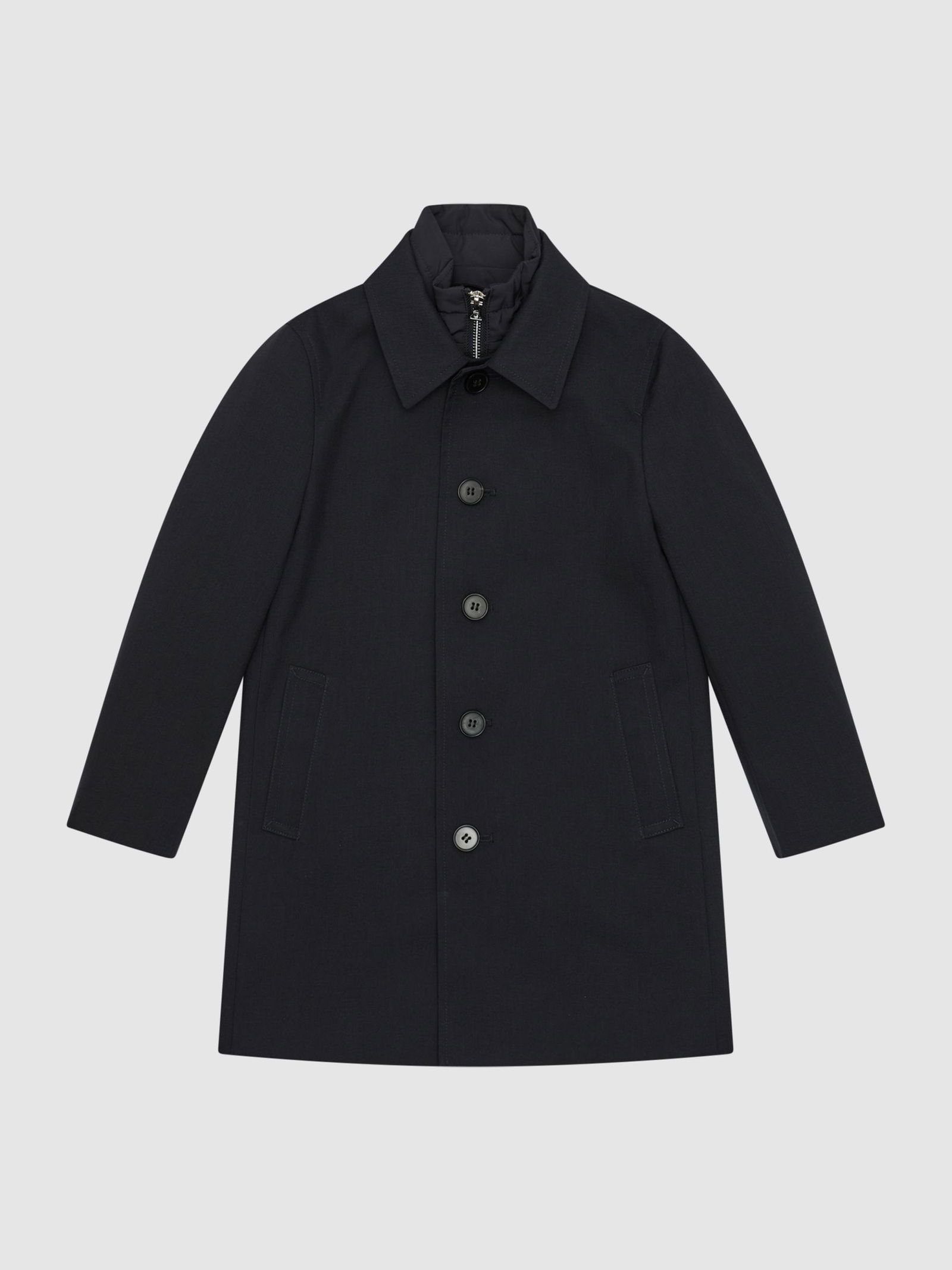 REISS Perrin Junior Mac With Zip Through Funnel Neck Insert in Navy ...