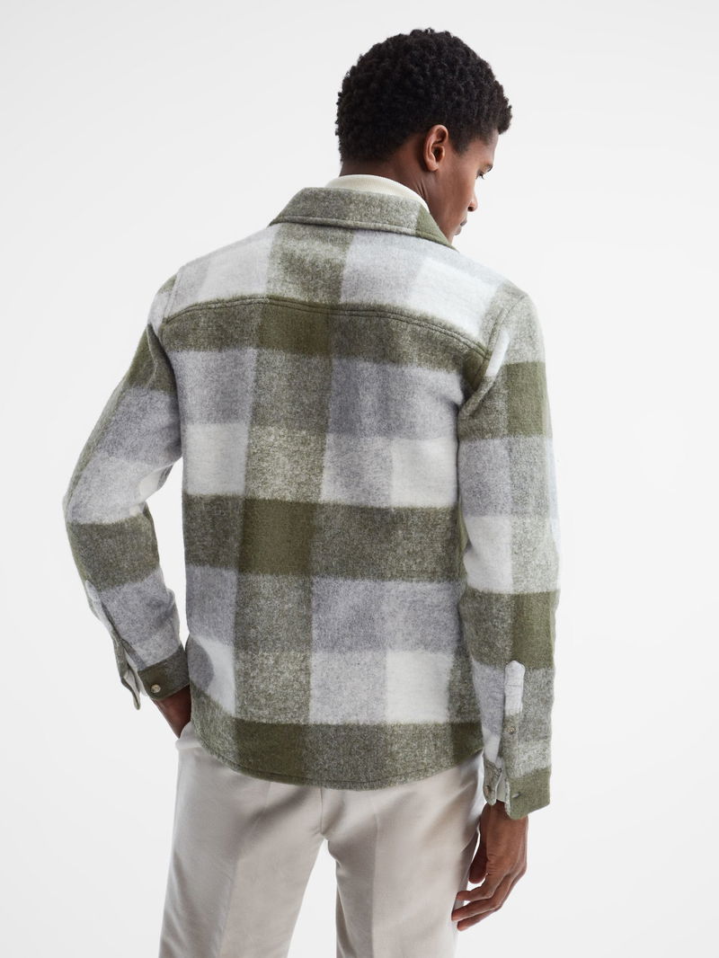REISS Stoval Brushed Overshirt in Green/Ecru | endource