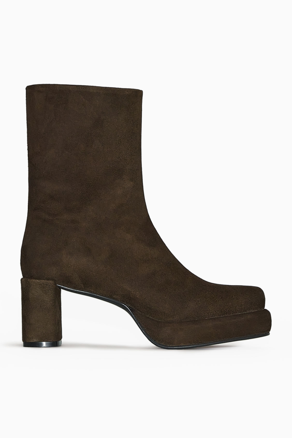 COS Square-Toe Platform Suede Boots in DARK BROWN | endource