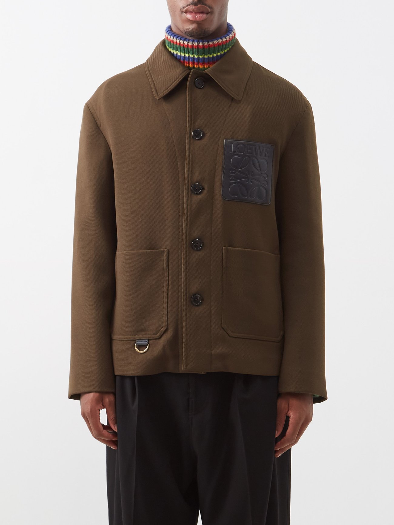 LOEWE Anagram-Patch Wool Workwear Jacket in Green | Endource