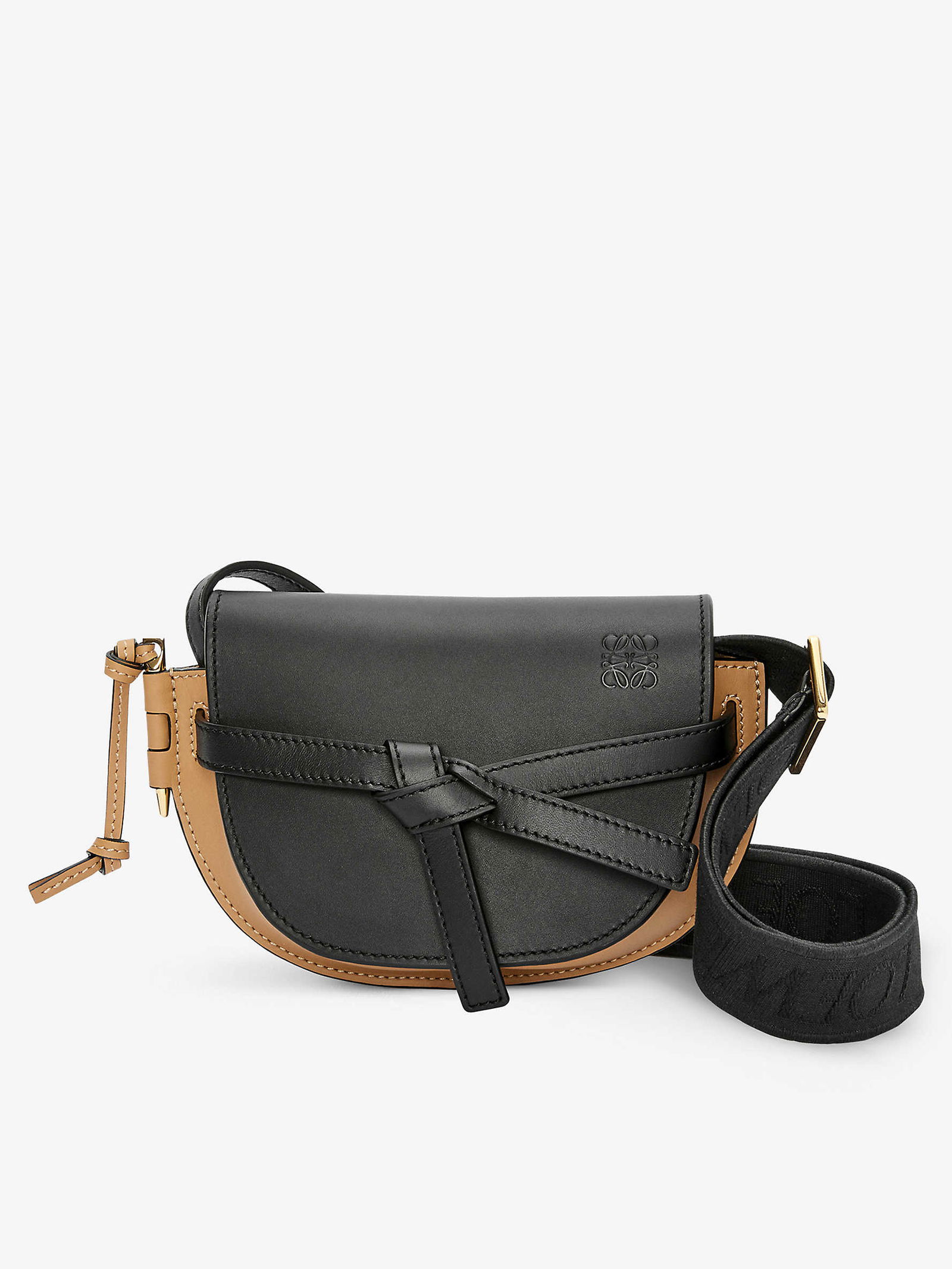 LOEWE Gate Dual Mini Leather Cross-Body Bag in BLACK/WARM DESERT | endource