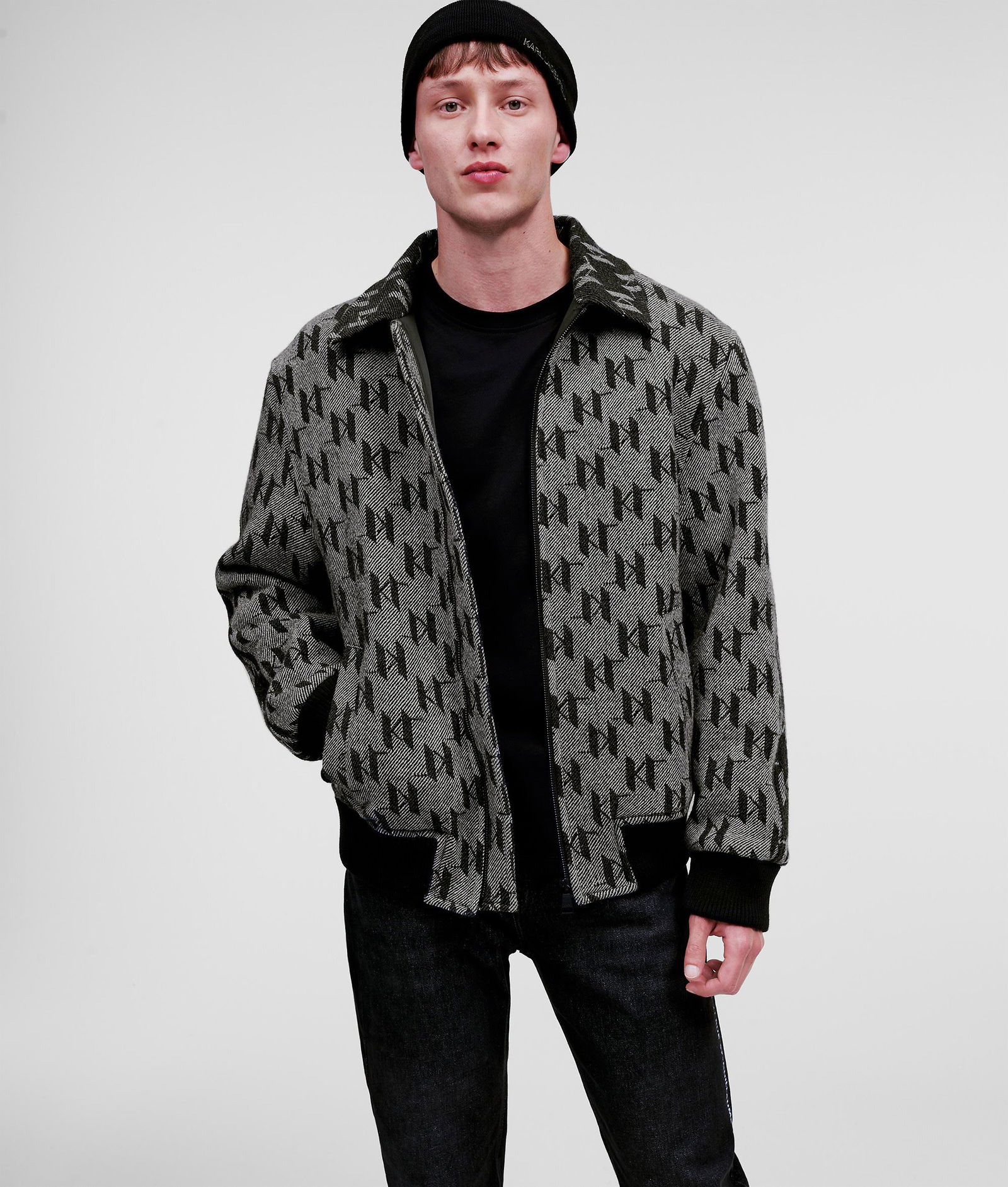 KARL LAGERFELD Karl Monogram Wool Bomber Jacket | endource