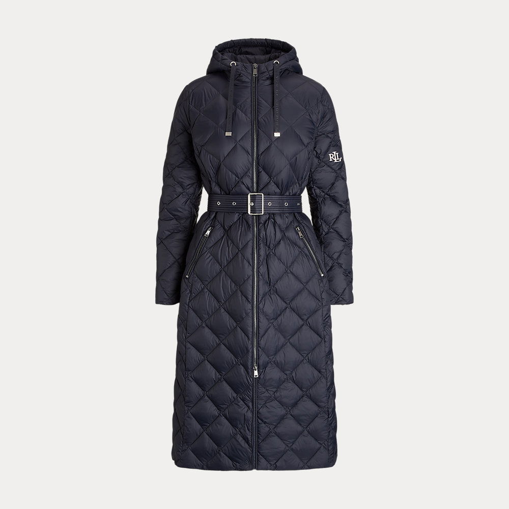 LAUREN RALPH LAUREN Belted Diamond-Quilted Down Coat in Blue | endource