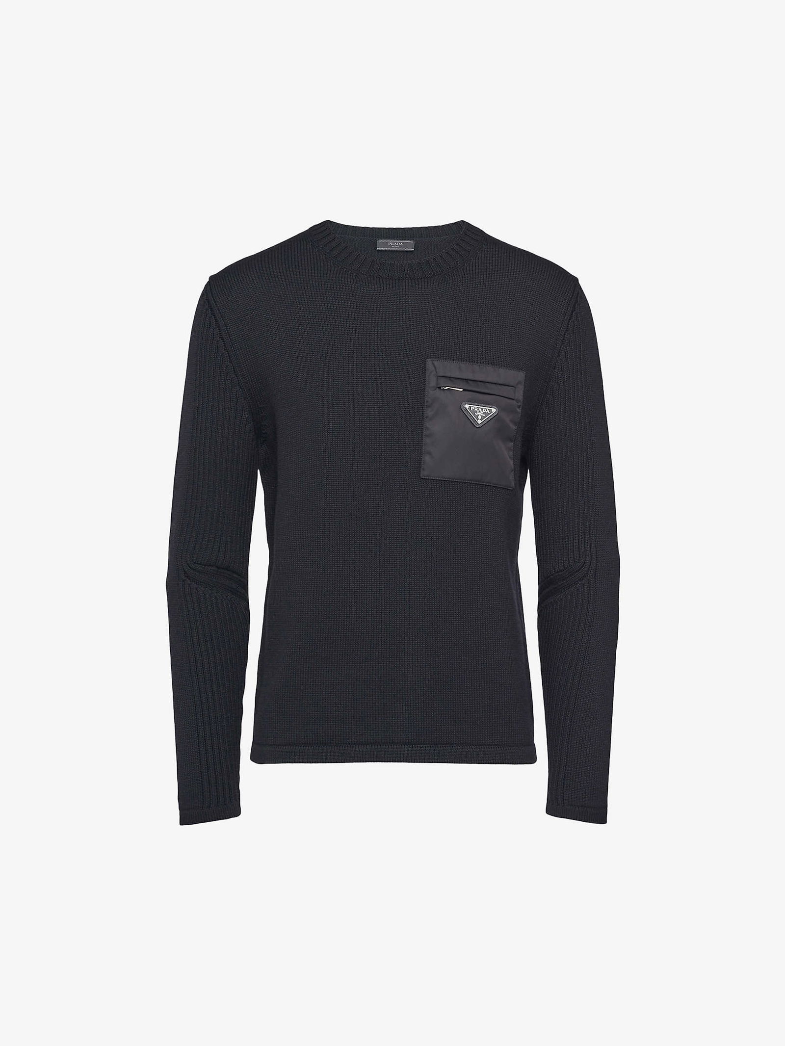 PRADA Brand-Plaque Patch-Pocket Jumper in BLACK | Endource