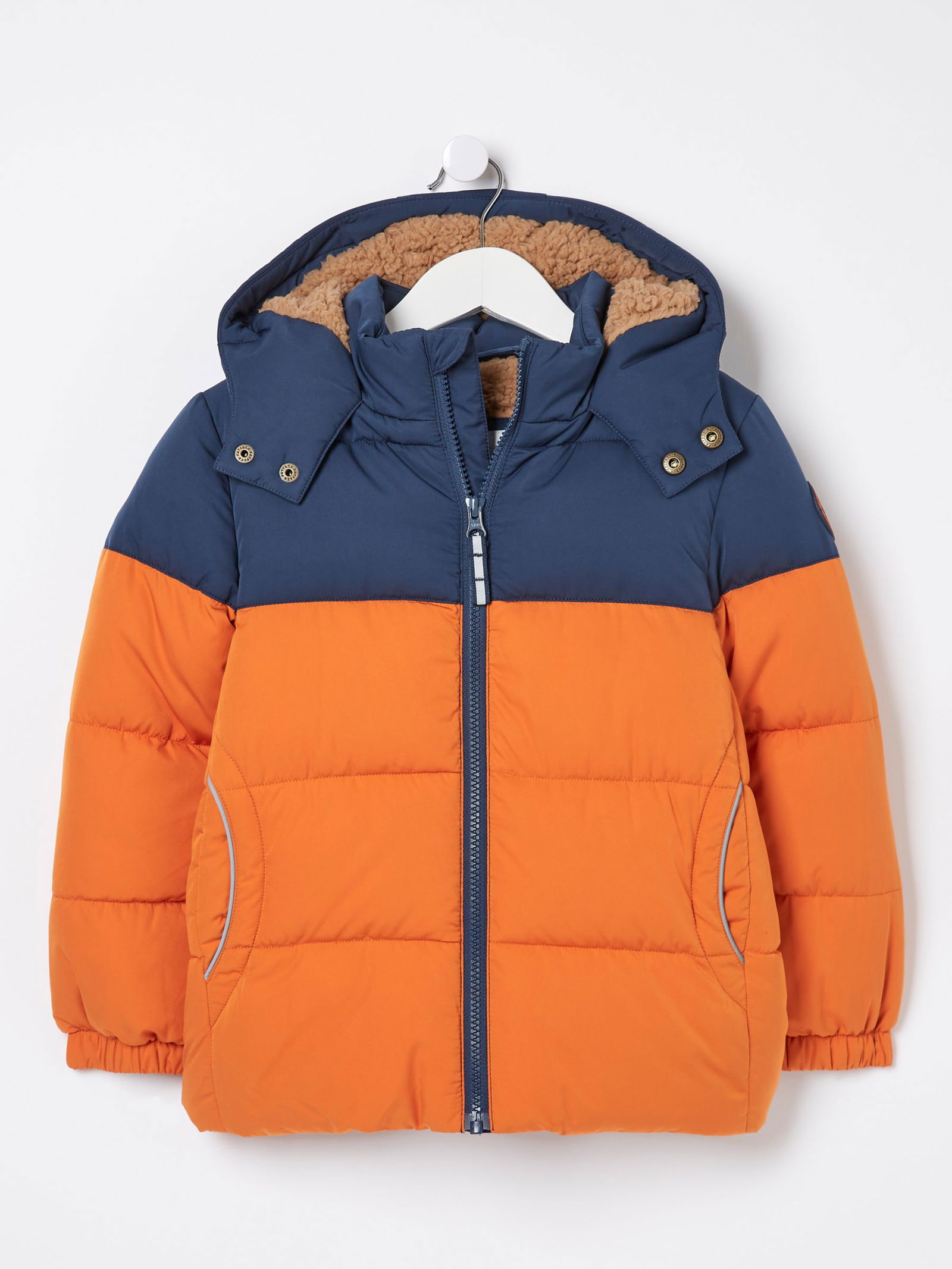 FATFACE Ellis Padded Hooded Jacket in Orange/Blue | endource