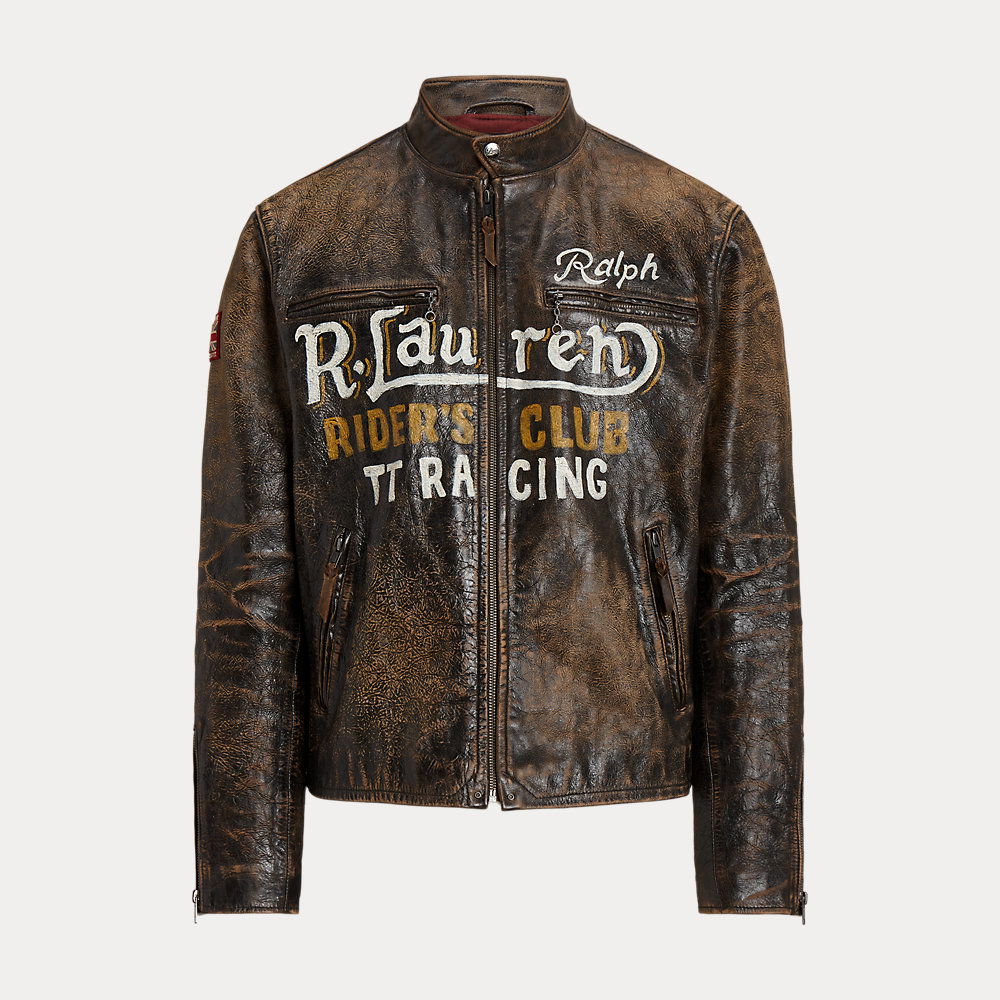 POLO RALPH LAUREN Hand-Painted Leather Cafe Racer Jacket in Multi ...