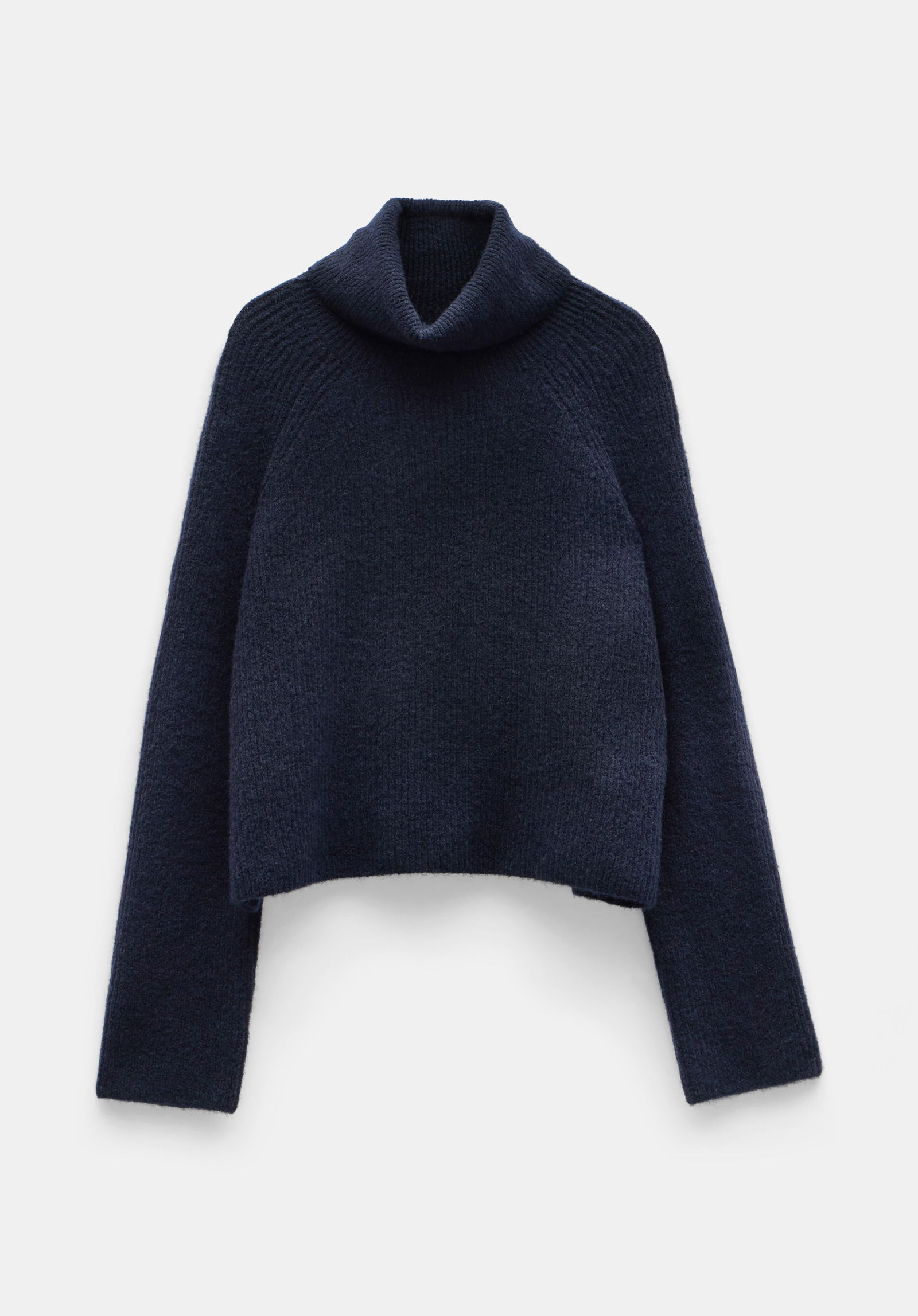 HUSH Aven Raglan Roll Neck Wool Blend Jumper in Midnight Navy | endource