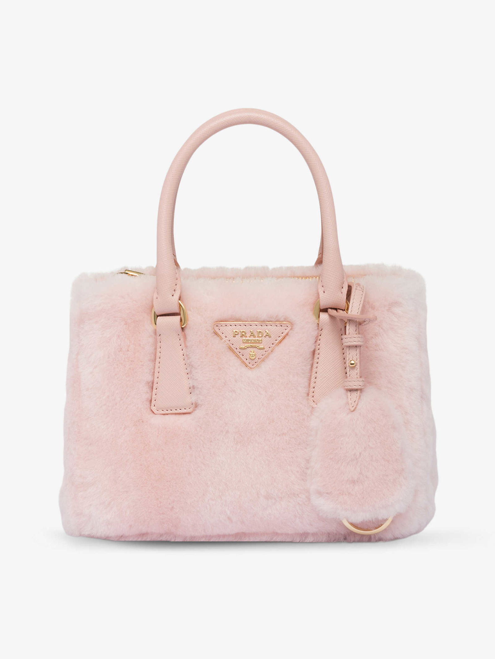 PRADA Galleria Mini Shearling Top-Handle Bag in PINK | endource