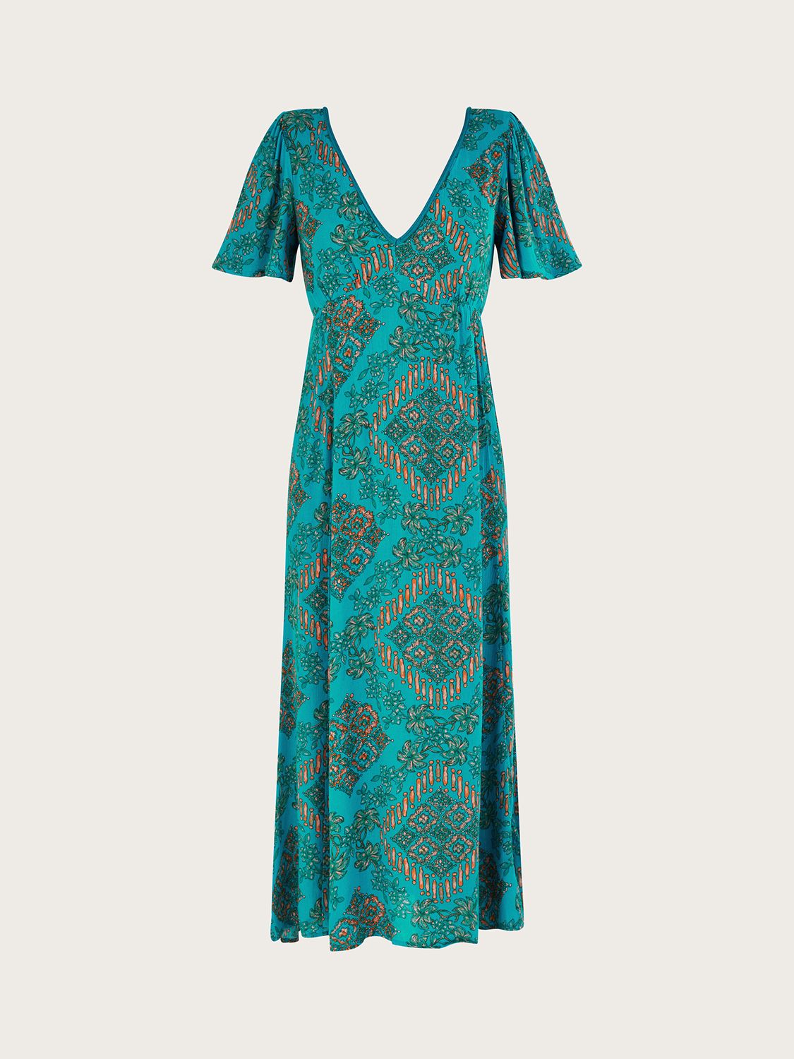 Monsoon Tile Effect Midi Dress in Turquoise/Multi | Endource