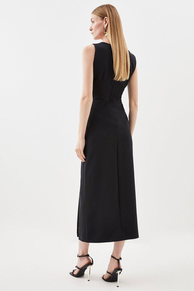 KAREN MILLEN Compact Stretch Envelope Neck Column Midi Dress in Black ...