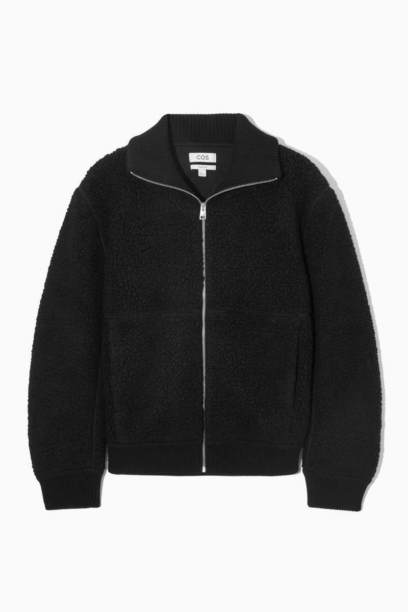 COS Funnel-Neck Teddy Jacket in BLACK | Endource