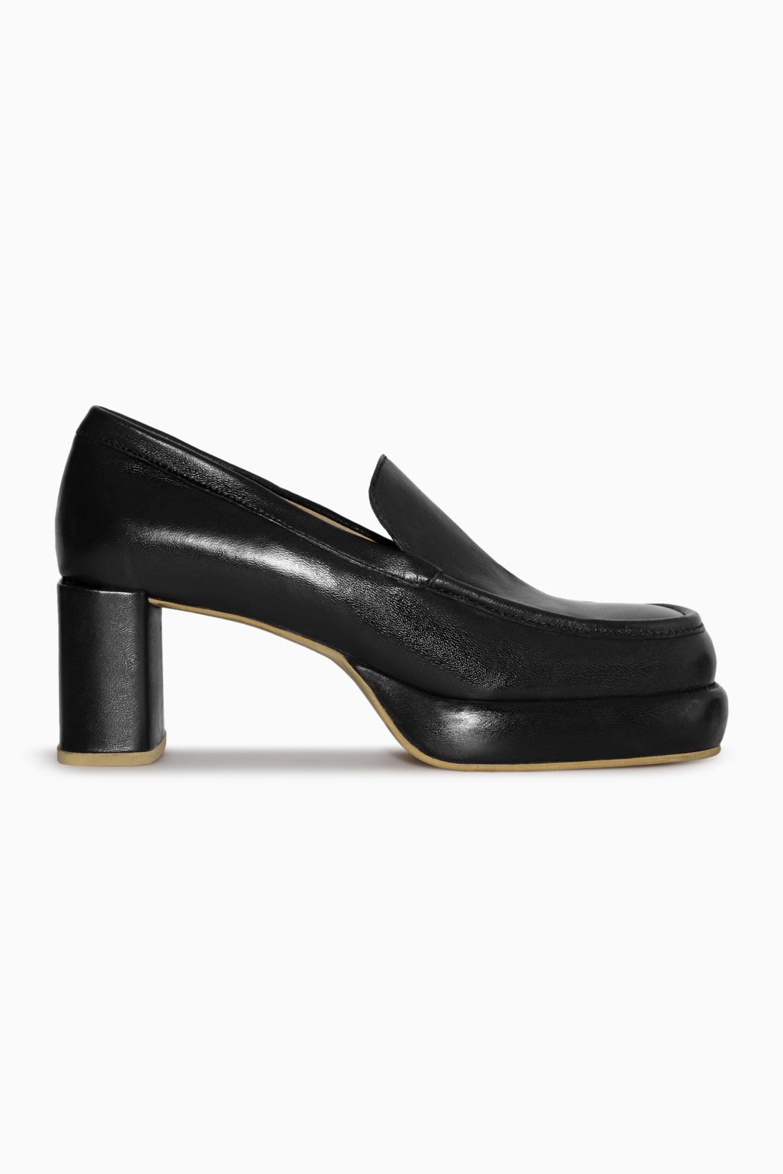 COS Leather Platform Heeled Loafers in BLACK | endource
