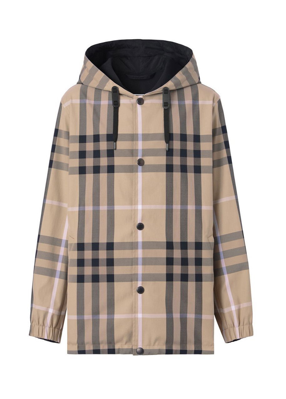 BURBERRY Reversible Check Cotton Blend Hooded Jacket | endource