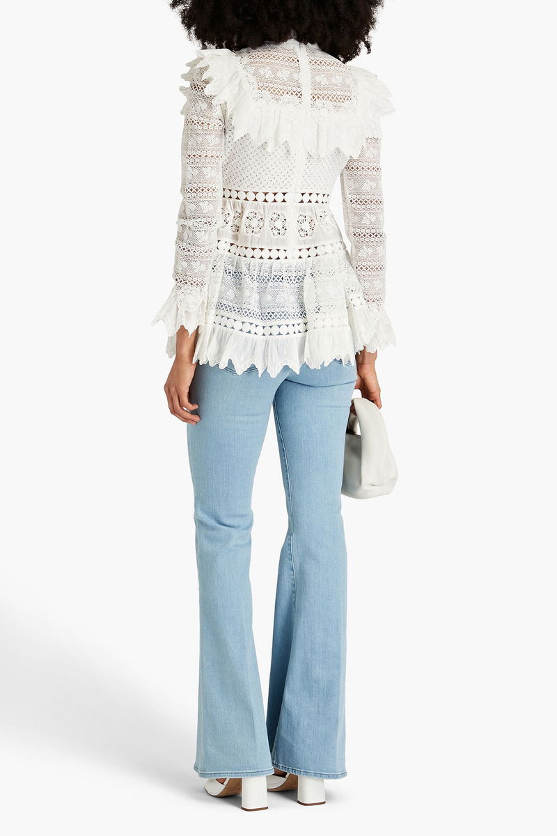ZIMMERMANN Prima Ruffled Crocheted Lace Turtleneck Top in White | endource