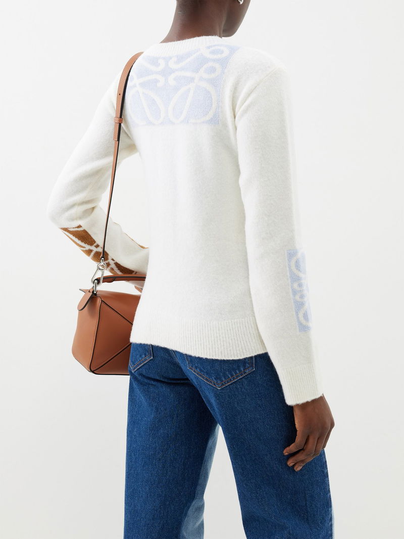 LOEWE Anagram-Intarsia Cardigan in White | endource