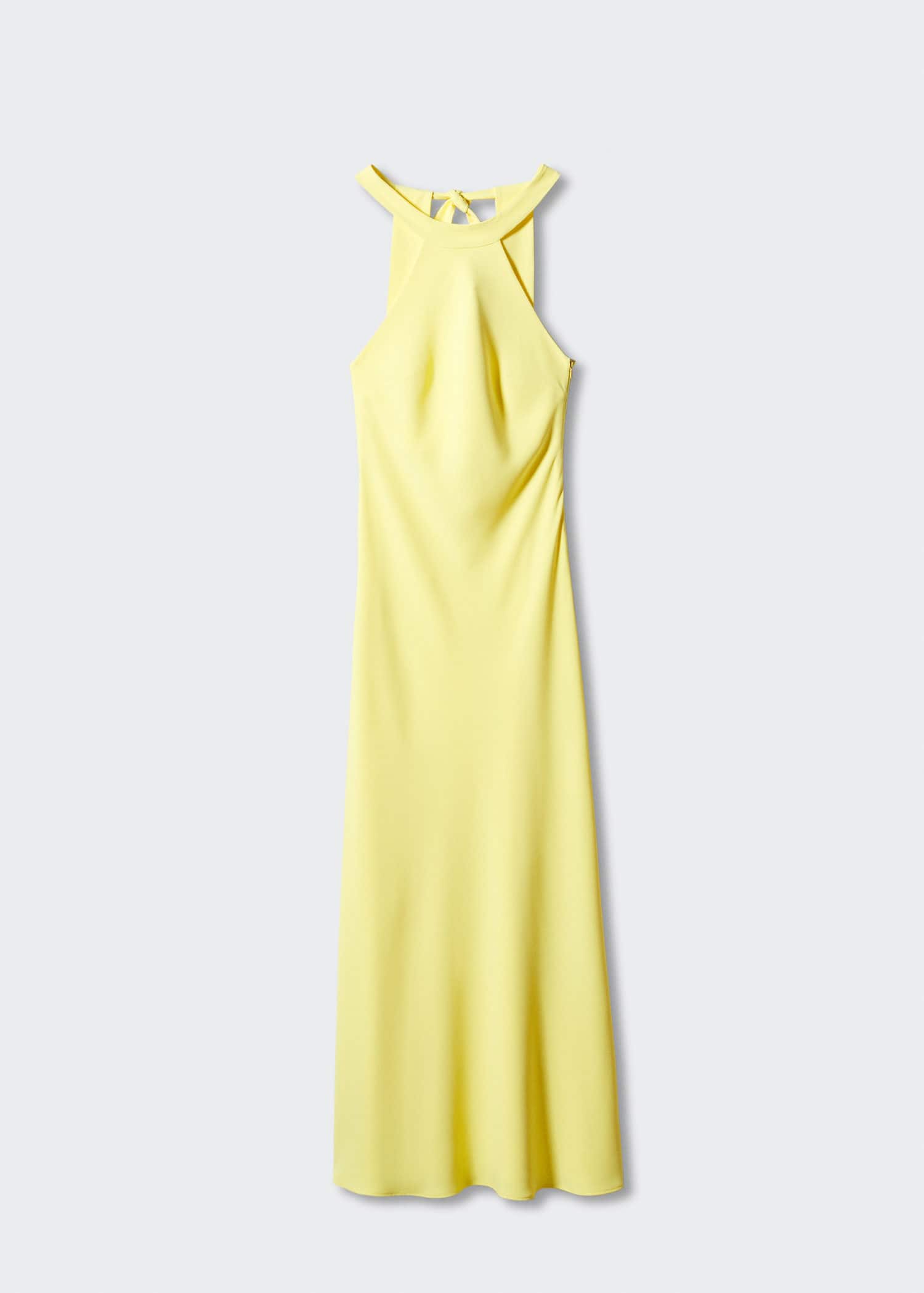 MANGO Halter Neck Open Back Dress in Pastel Yellow | Endource