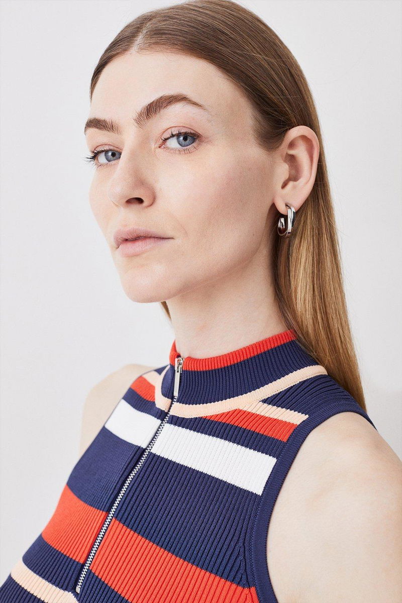 Karen Millen Knitted Rib Stripe Mini Dress In Multi Endource