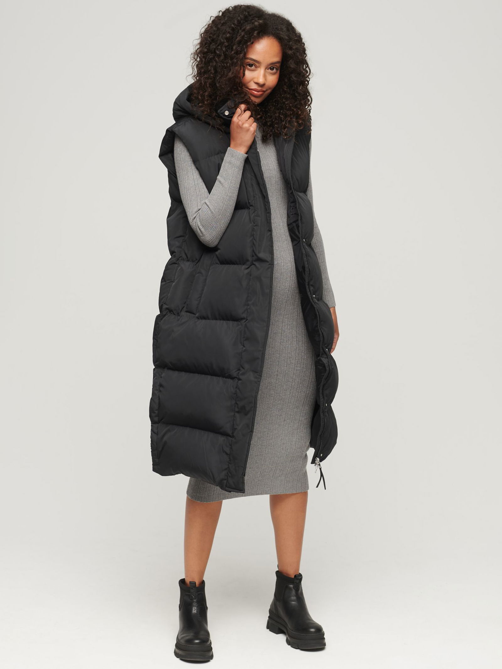 SUPERDRY Longline Hooded Puffer Gilet in Black | Endource