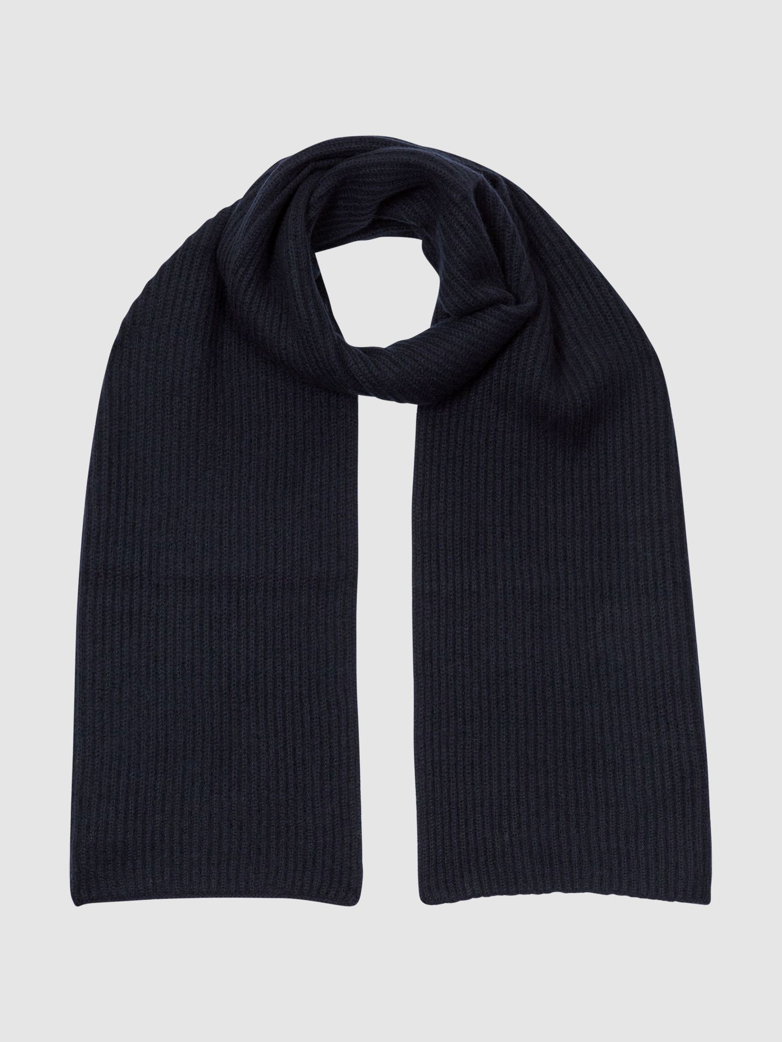 REISS Clyde Ribbed Cashmere Scarf in Navy | endource