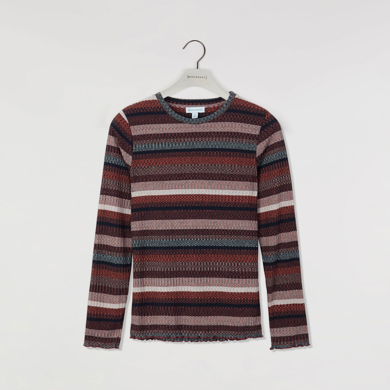 WAREHOUSE Funnel Neck Stripe Top in Multi | endource