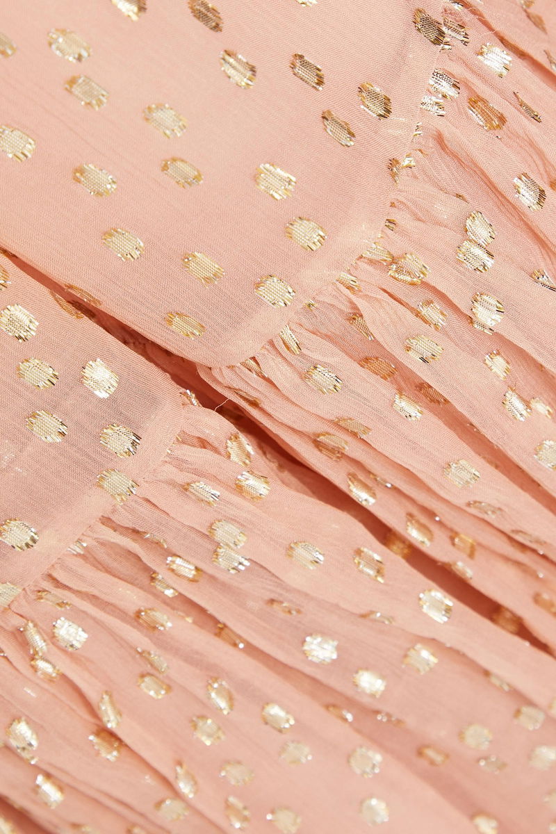 Zimmermann Billow Pussy Bow Metallic Fil Coupé Crepon Midi Dress In