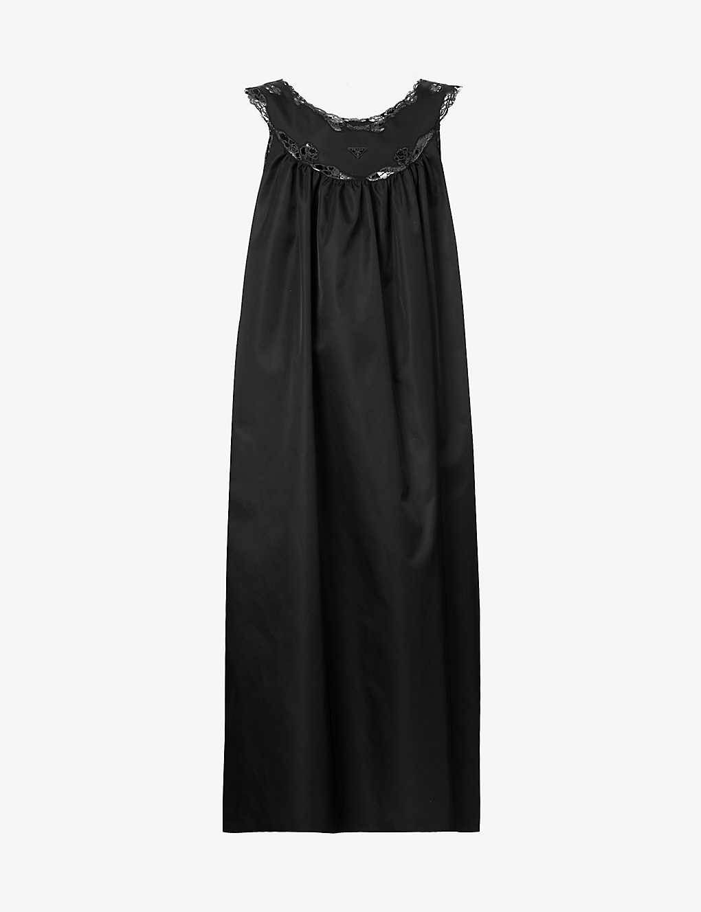 PRADA Lace-Trim Maxi Dress in NERO | endource