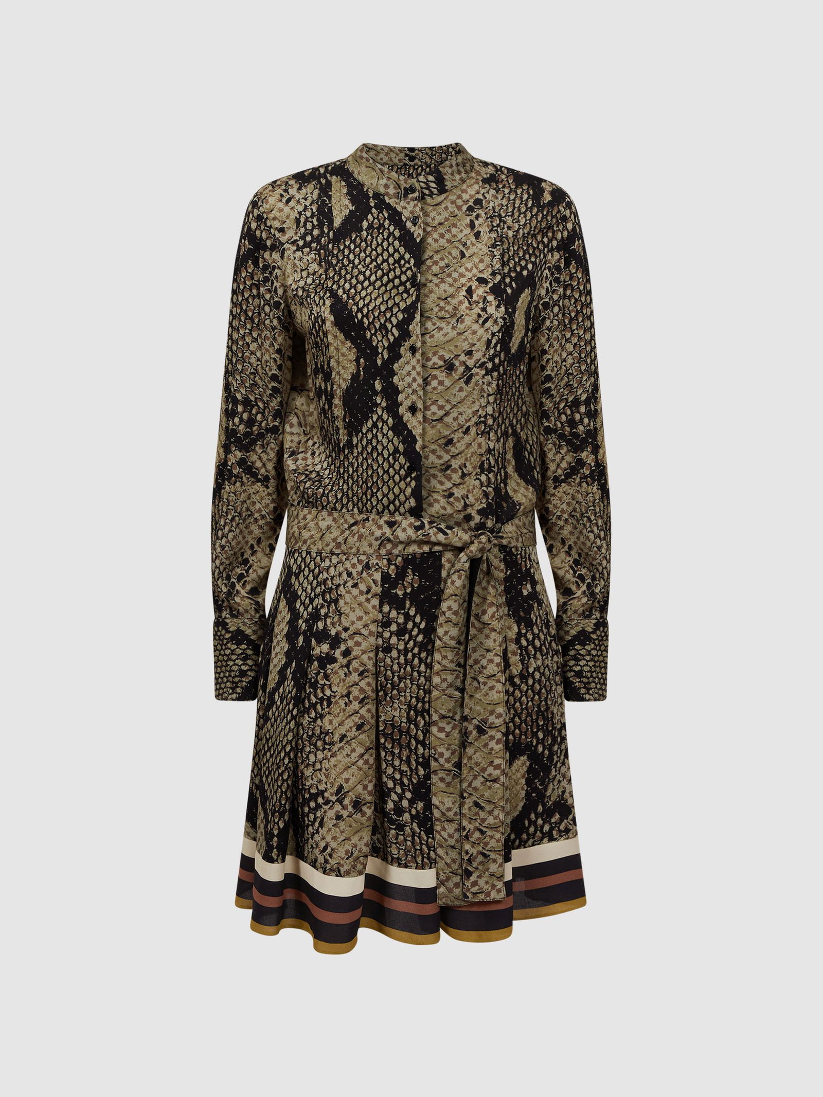 REISS Rory Snake Print Belted Mini Dress in Brown | Endource