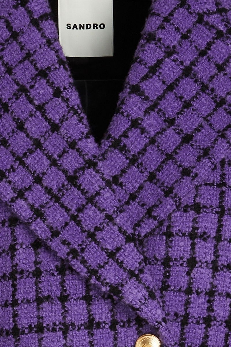 SANDRO Simona Double-Breasted Bouclé-Tweed Blazer in Purple | endource SANDRO Simona Double-Breasted Bouclé-Tweed Blazer in Purple | endource