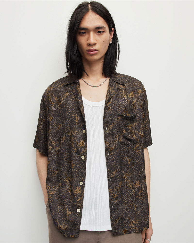 ALLSAINTS Caiman Snake Print Shirt in Jet Black | Endource