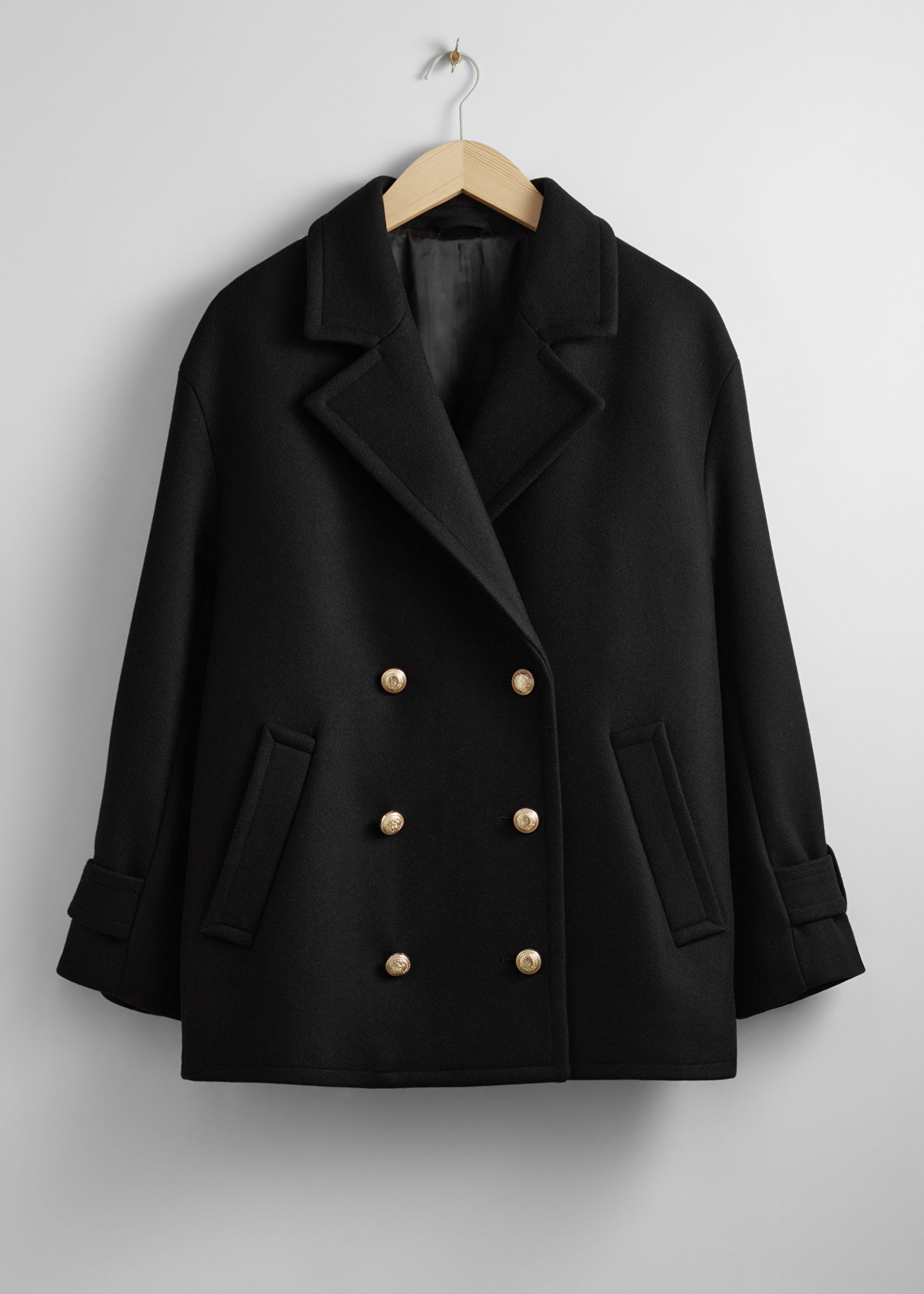 & OTHER STORIES Oversized Double-Breasted Peacoat in Black | endource