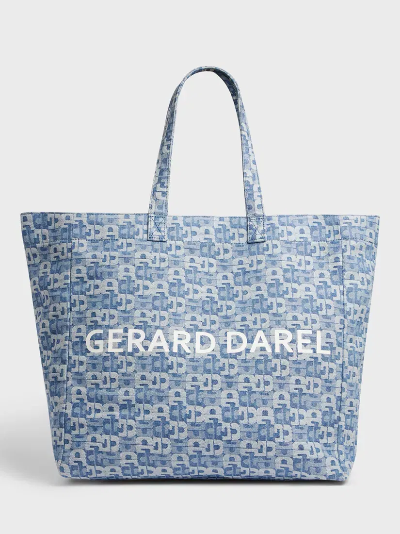 Gerard Darel Lola Monogram Denim Tote Bag in Blue | Endource