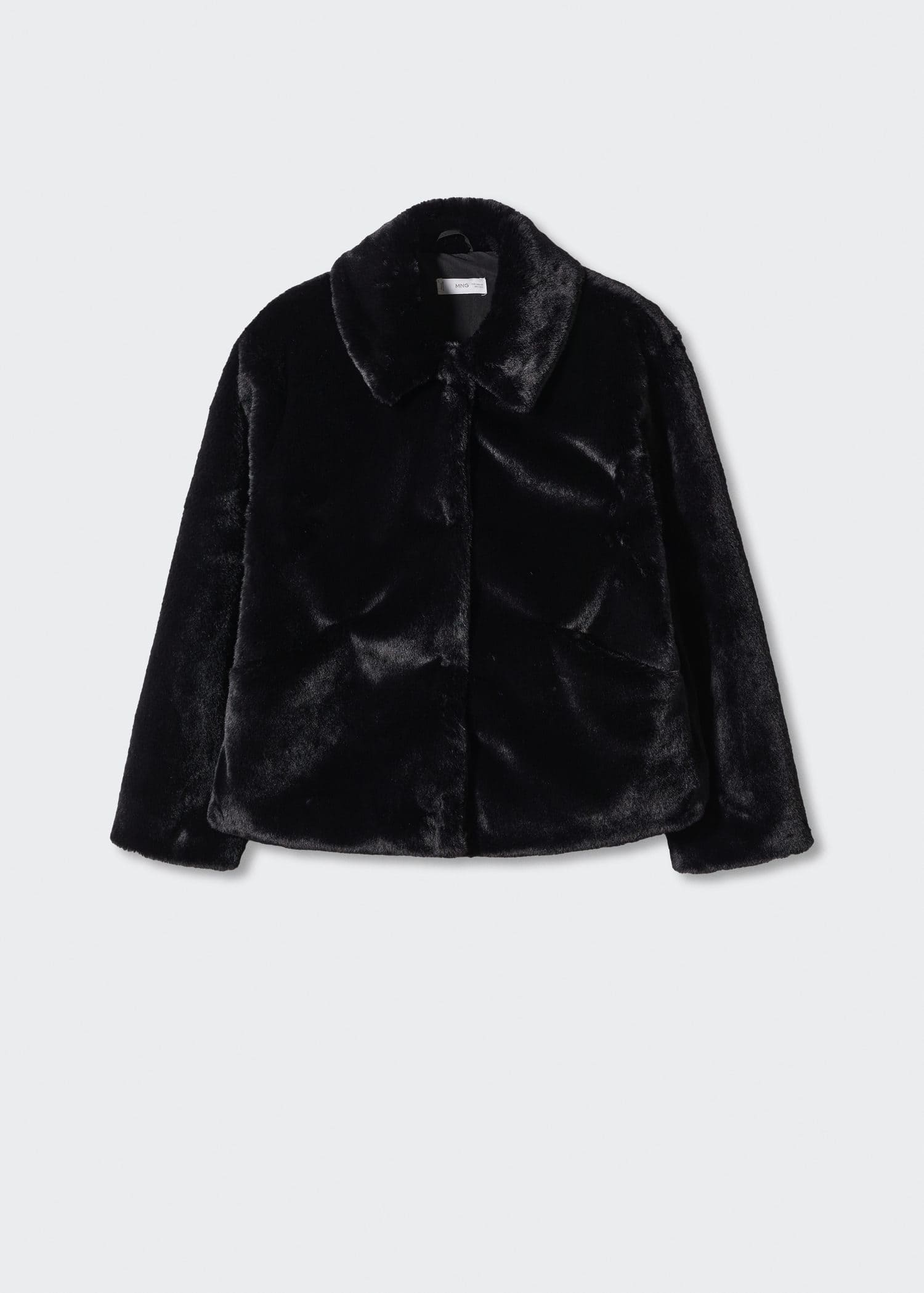 MANGO Faux Fur Coat in Black | Endource