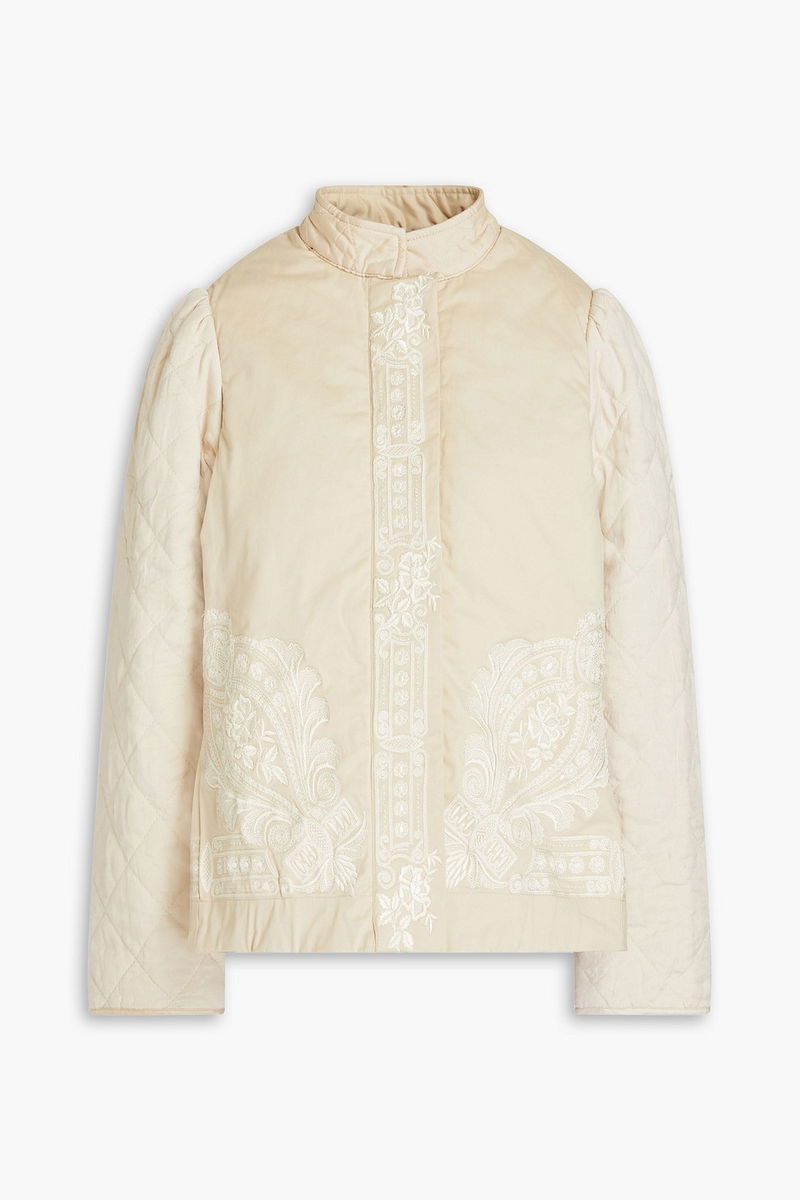 BYTIMO Gathered Embroidered Cotton-Blend Jacket in Neutral | Endource