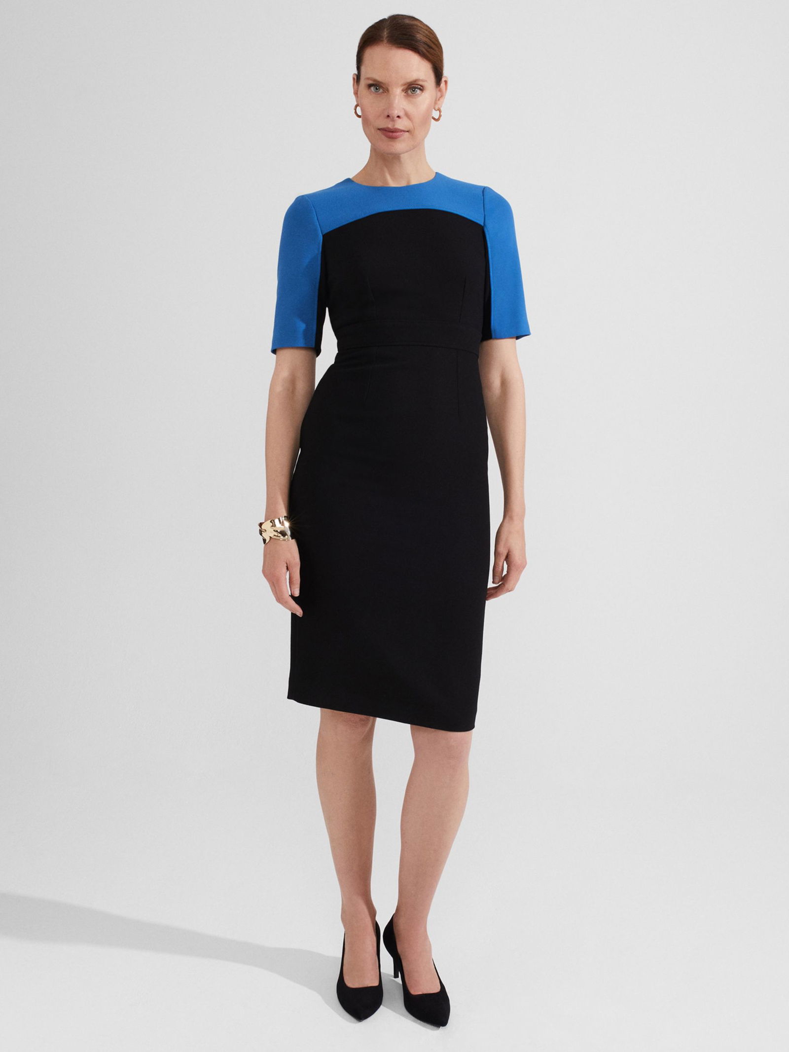 HOBBS Katya Colourblock Dress in Black/Blue | endource