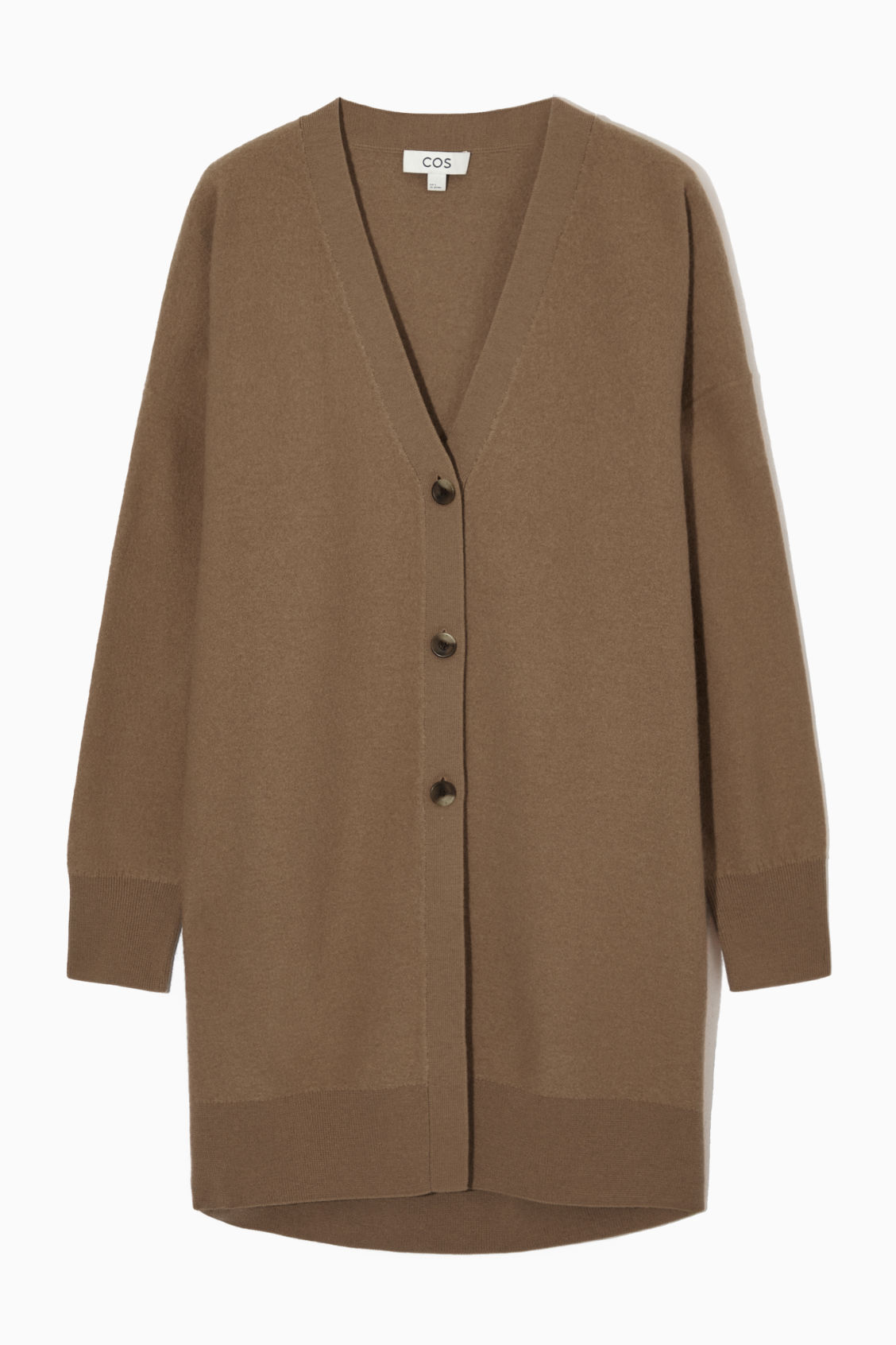 COS Longline Merino Wool Cardigan in DARK BEIGE | endource