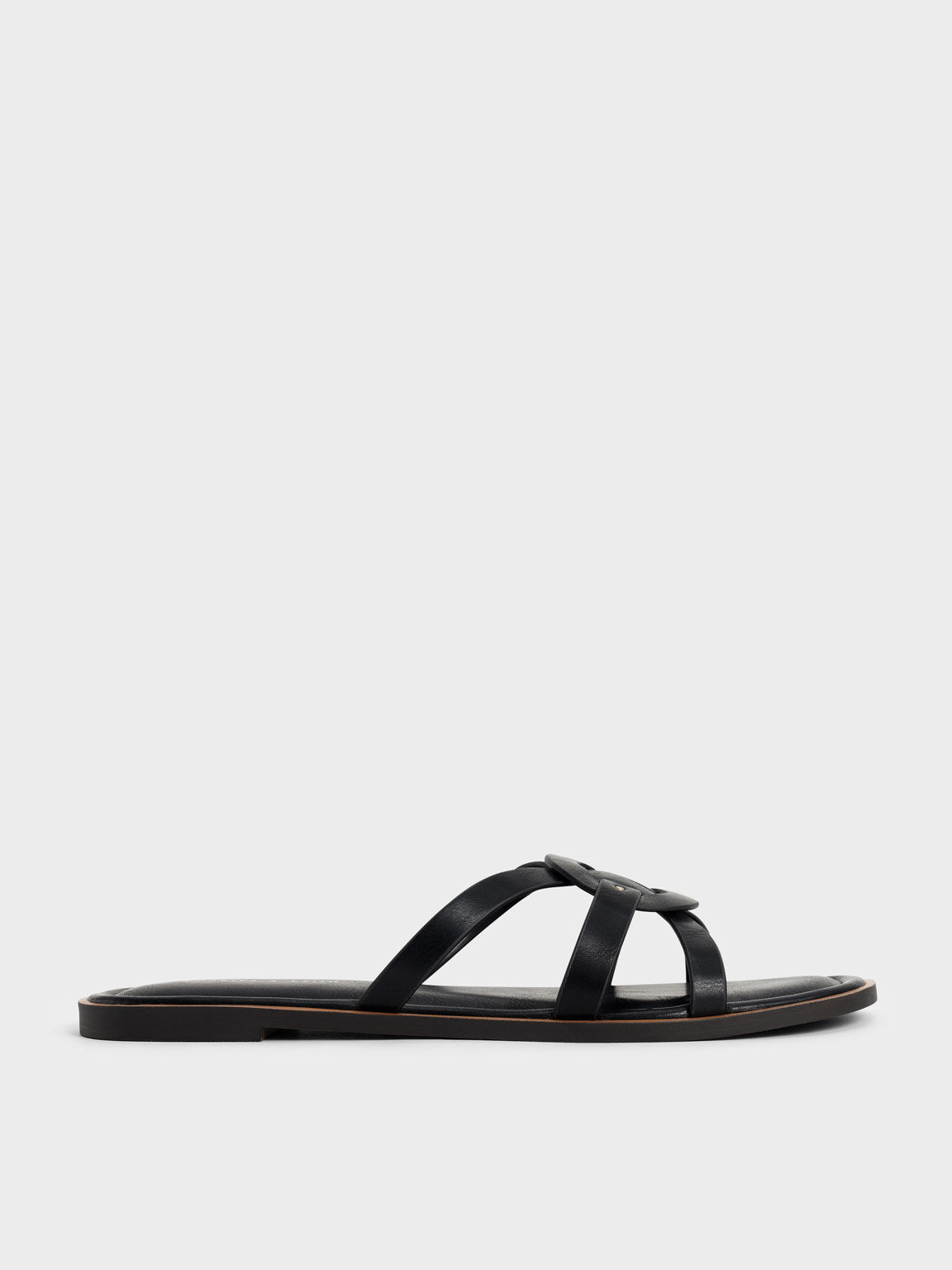 CHARLES & KEITH Ring Detail Strappy Flats in Black | Endource