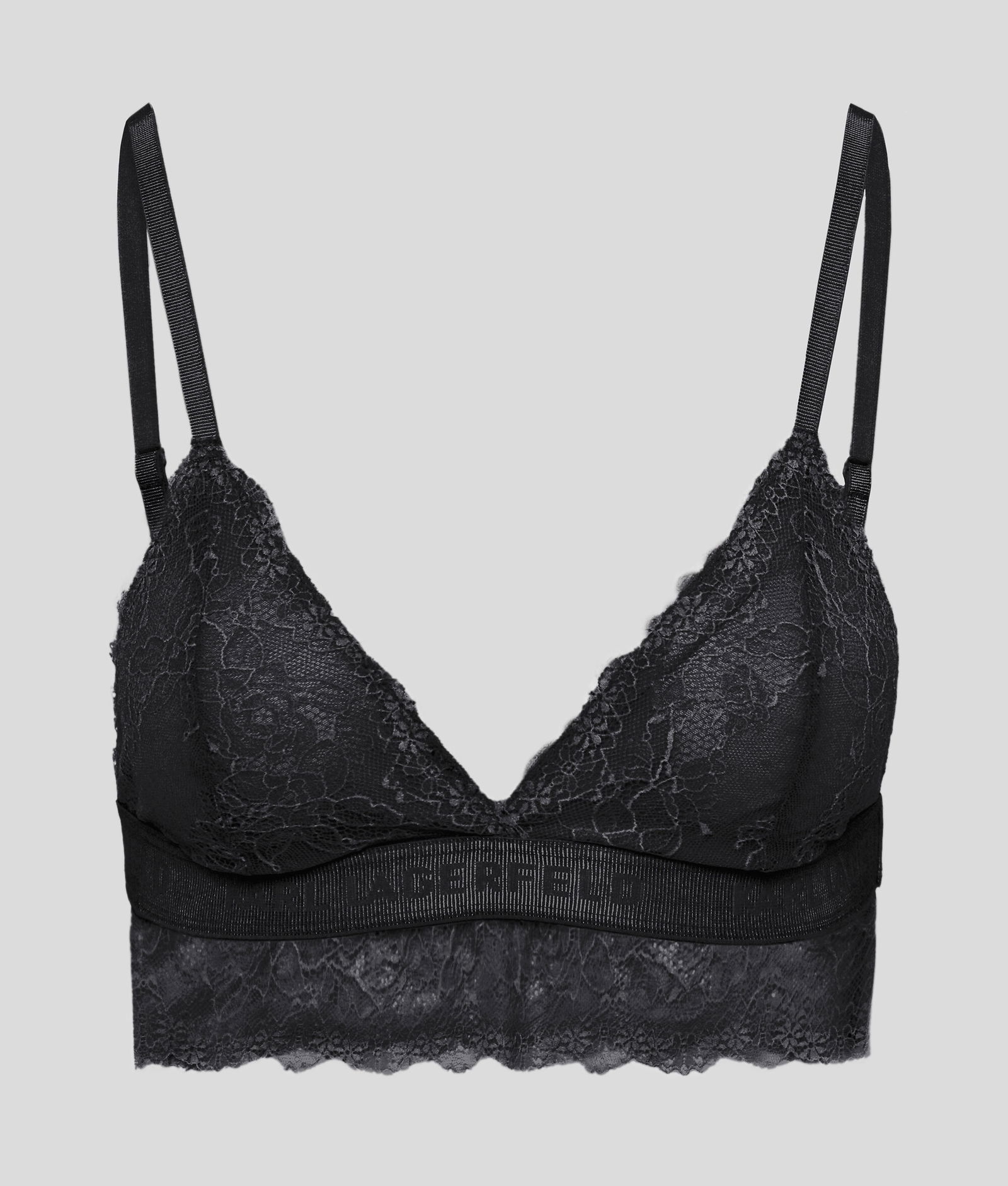 KARL LAGERFELD Longline Lace Triangle Bra in Black | Endource