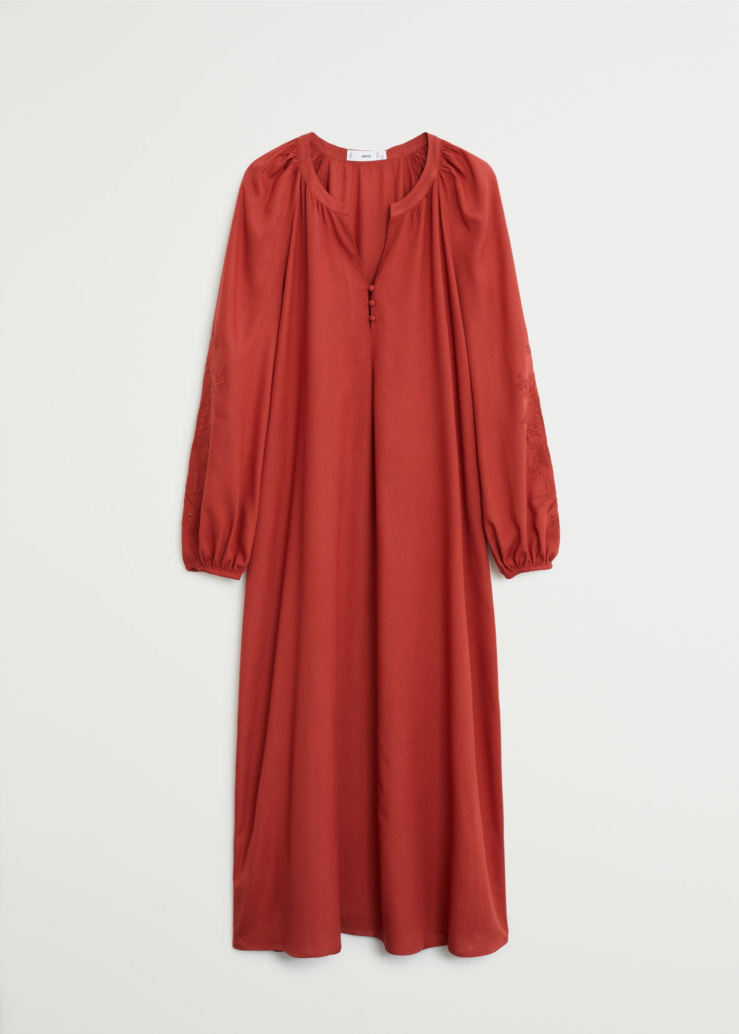 MANGO Embroidered Sleeves Dress in Russet | endource