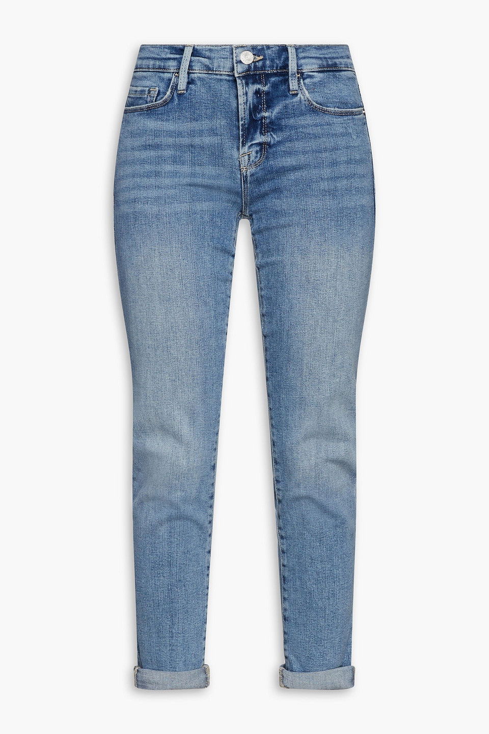 FRAME Le Garcon Cropped Slim Boyfriend Jeans in Blue | endource