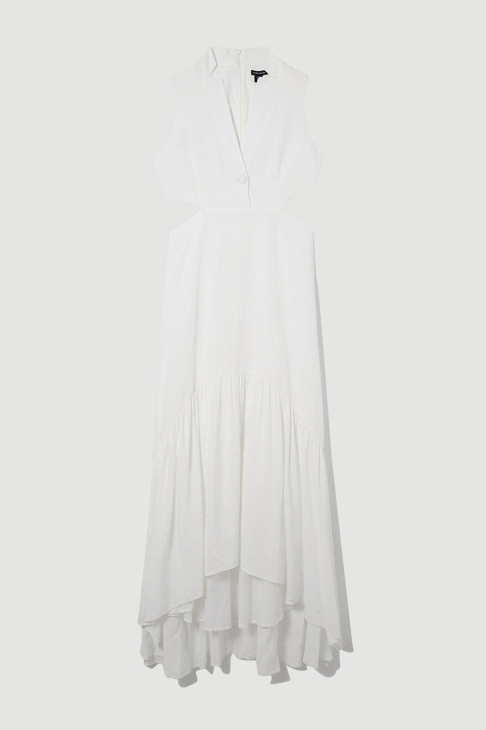 KAREN MILLEN Linen Cut Away Midi Dress in Ivory | endource