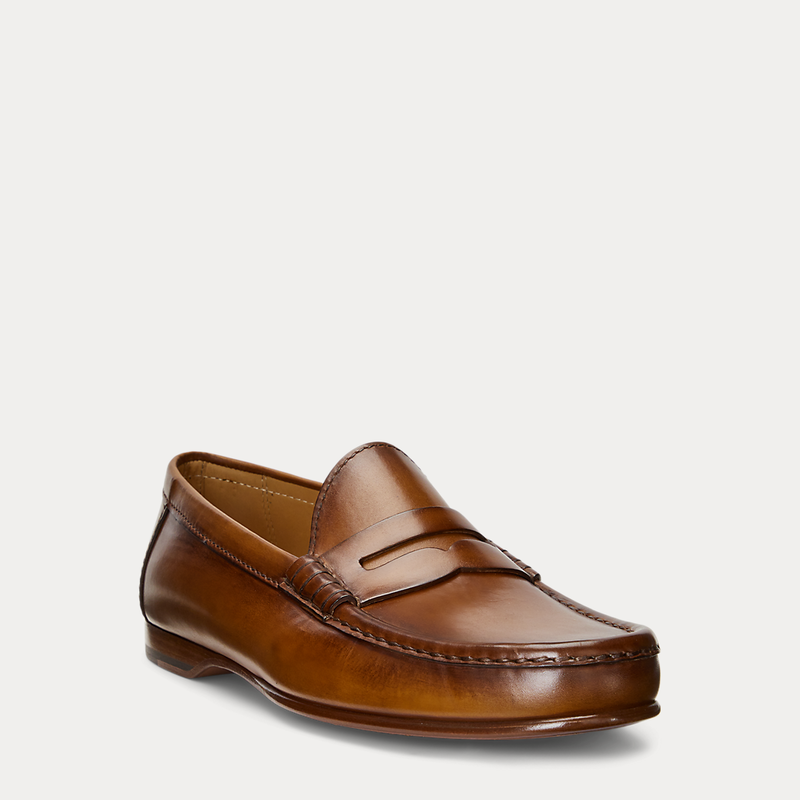 RALPH LAUREN PURPLE LABEL Chalmers Calfskin Penny Loafer in Tan | Endource